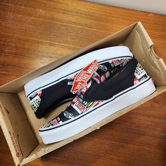 Vans | Shoes | Nwt Vans Classic Slipon Label Mix Black True White Men 6 ...